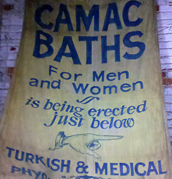 Advertising banner for Camac bath house - Auction Finds